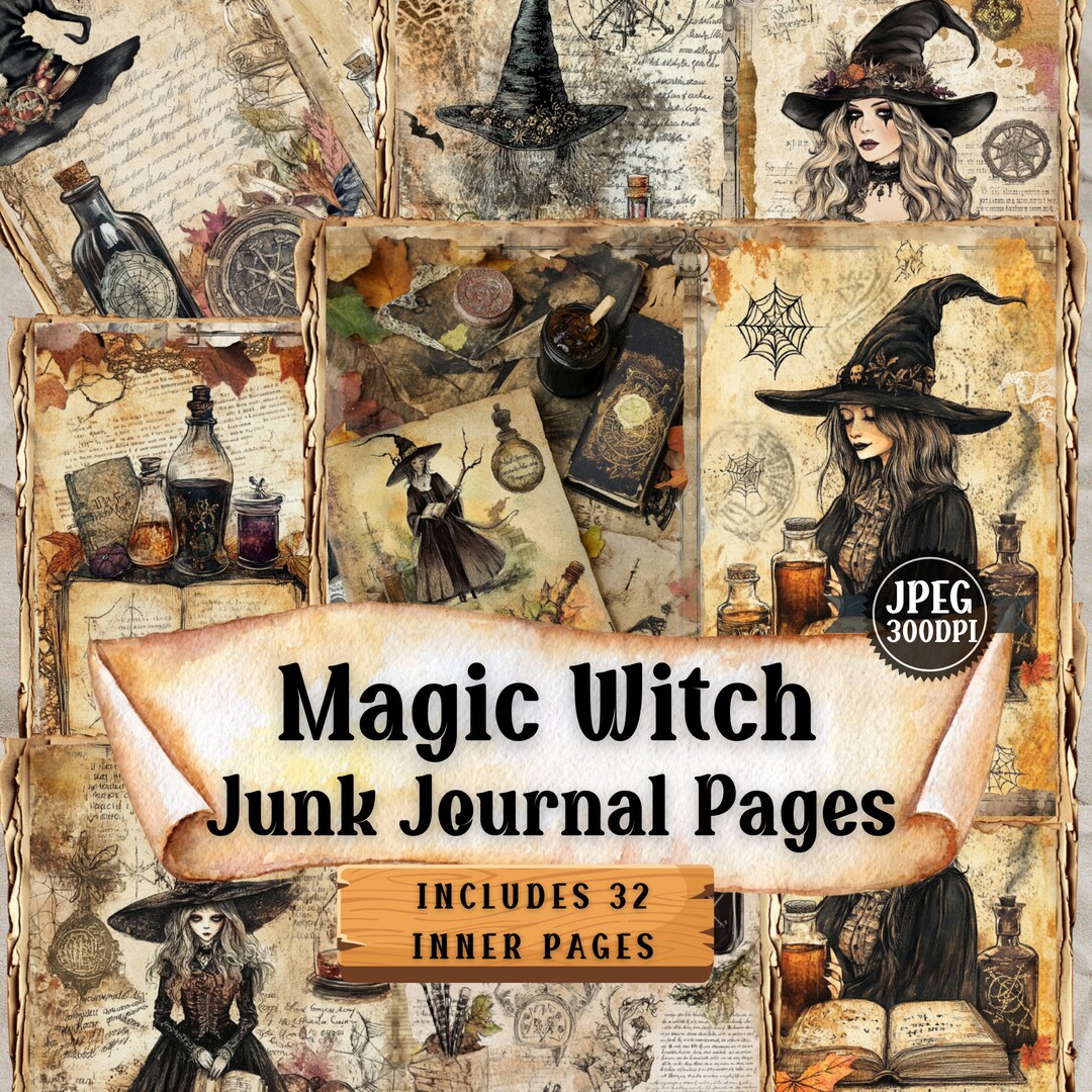 Magic Witch Junk Journal Printable Pages, Halloween Theme Vintage ...