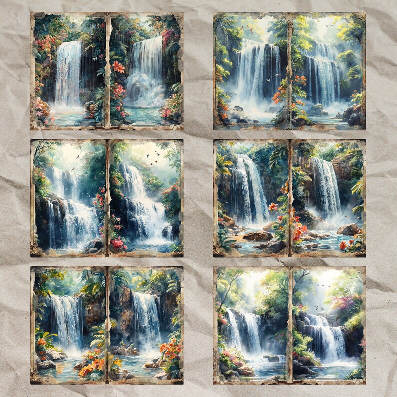 Watercolor Waterfall Junk Journal Kit: Shabby Chic Ephemera (38 JPEG ...