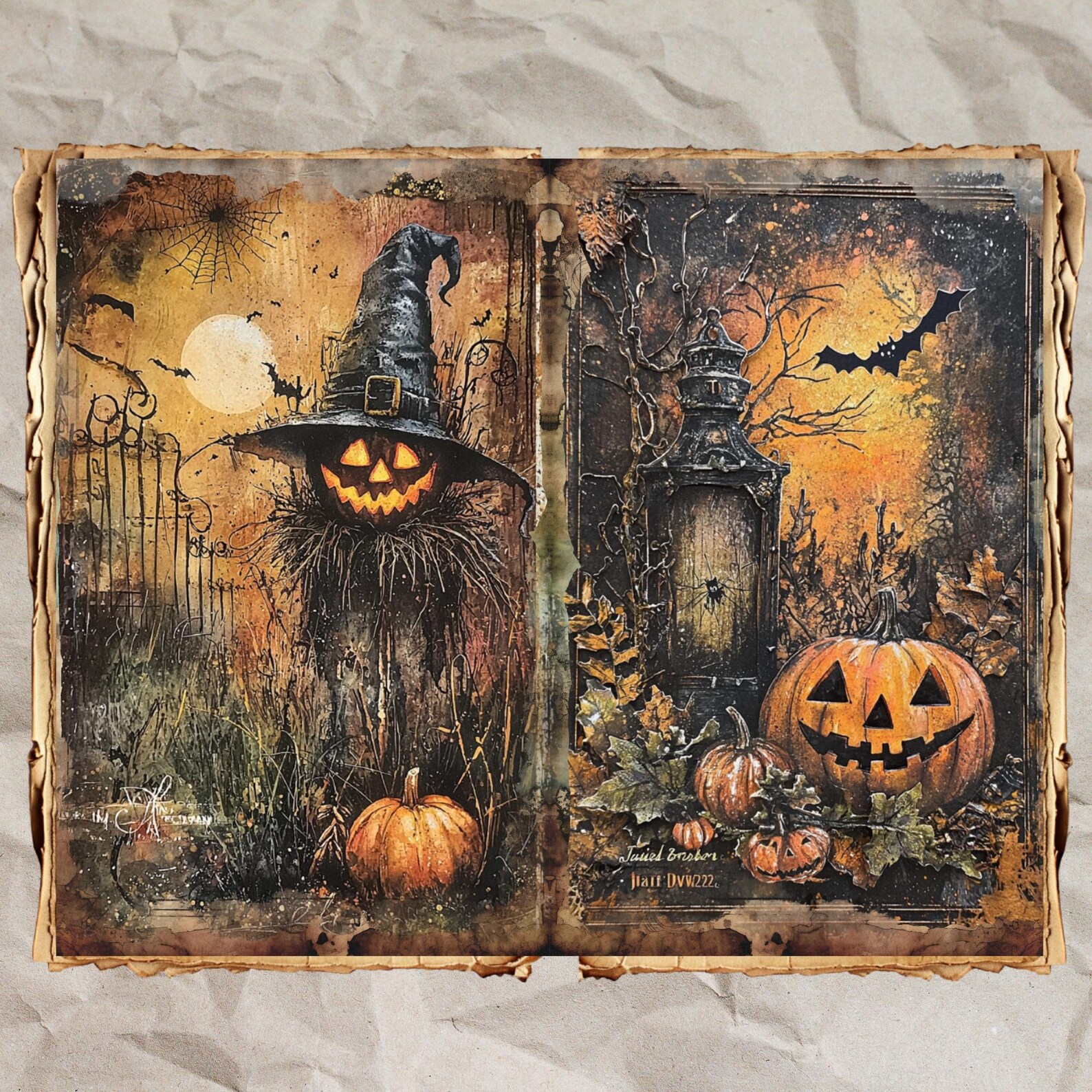 Spooky Halloween Junk Journal Pages: Vintage Horror Ephemera (45 JPEG ...
