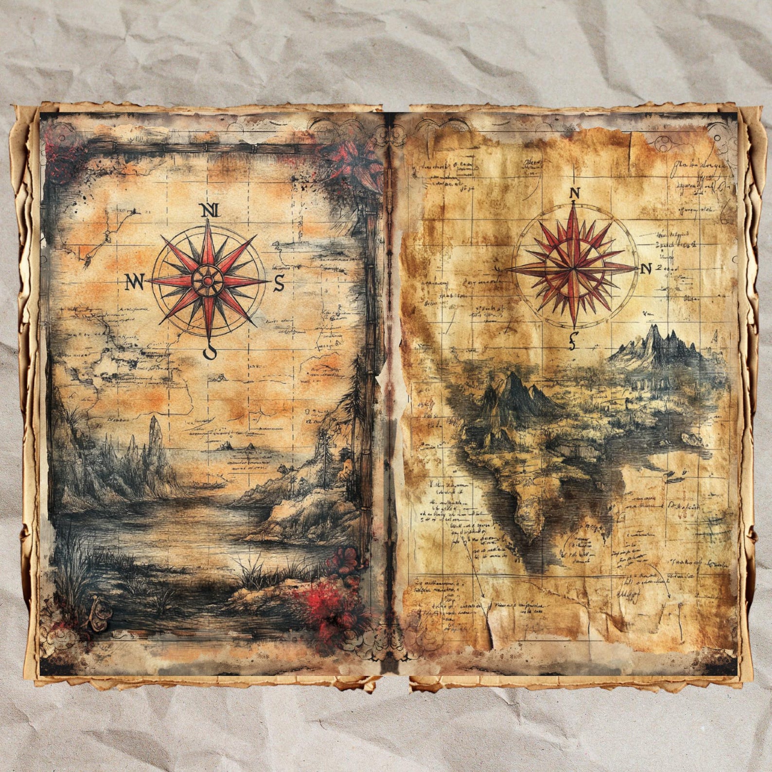 Mystic Voyage Treasure Map Ephemera Kit | Vintage Old Map Themed Kit ...