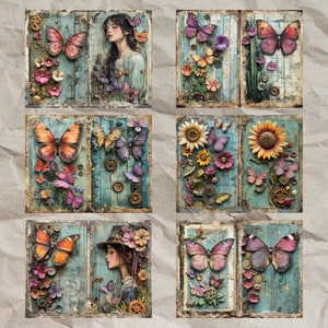 Butterflies Junk Journal Pages, Vintage Butterfly and Flower Junk ...