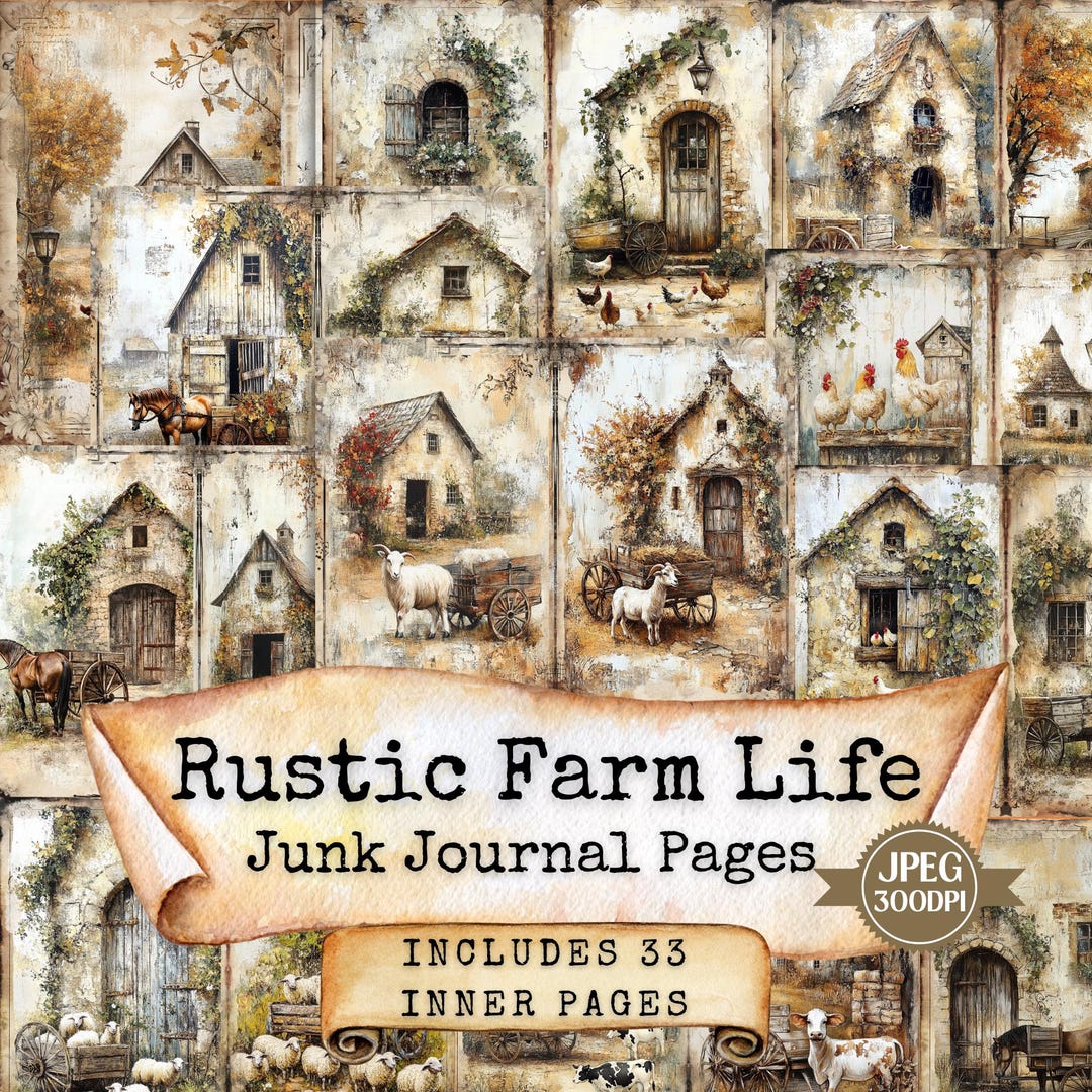 Rustic Farm Life Junk Journal Kit: Shabby Chic Ephemera (33 JPEG ...