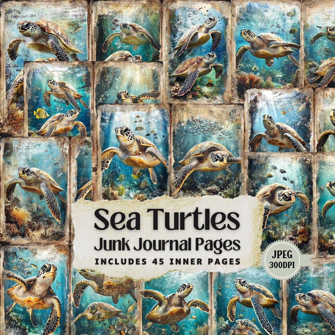 Sea Turtles Junk Journal Pages | Vintage Sea Creatures Themed Kit ...