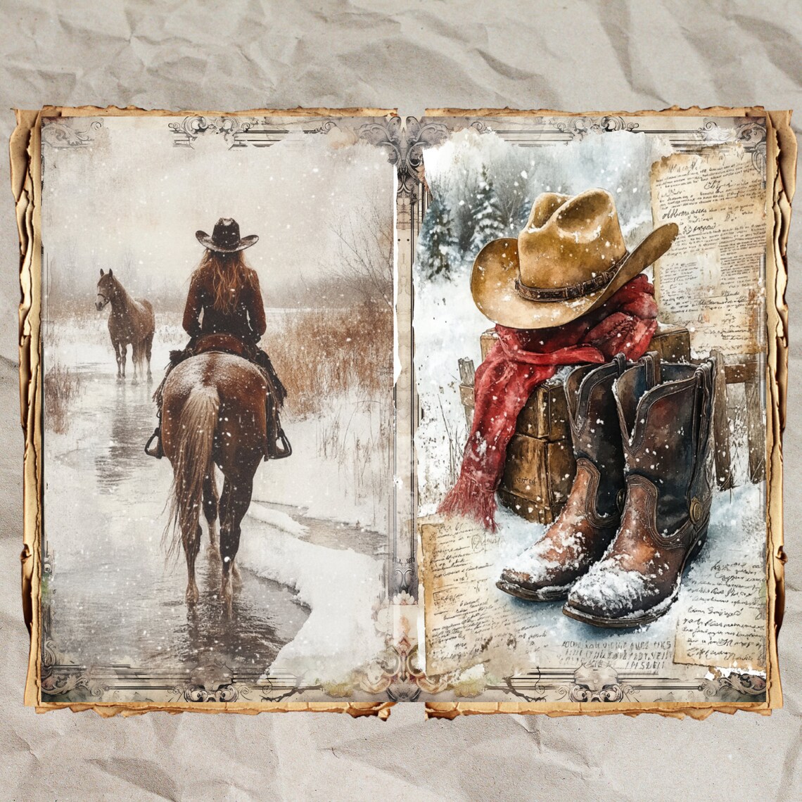 Winter Western Junk Journal Pages: Rustic Cowboy Ephemera (digital ...