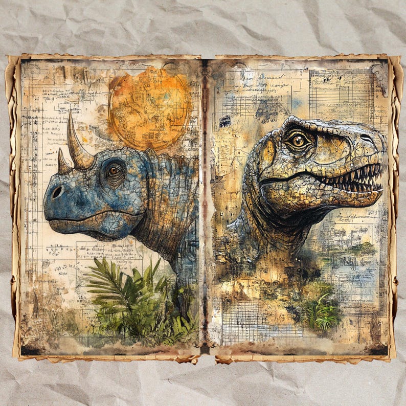 Prehistoric Era Junk Journal Kit | Vintage Jurassic Dinosaurs Themed ...