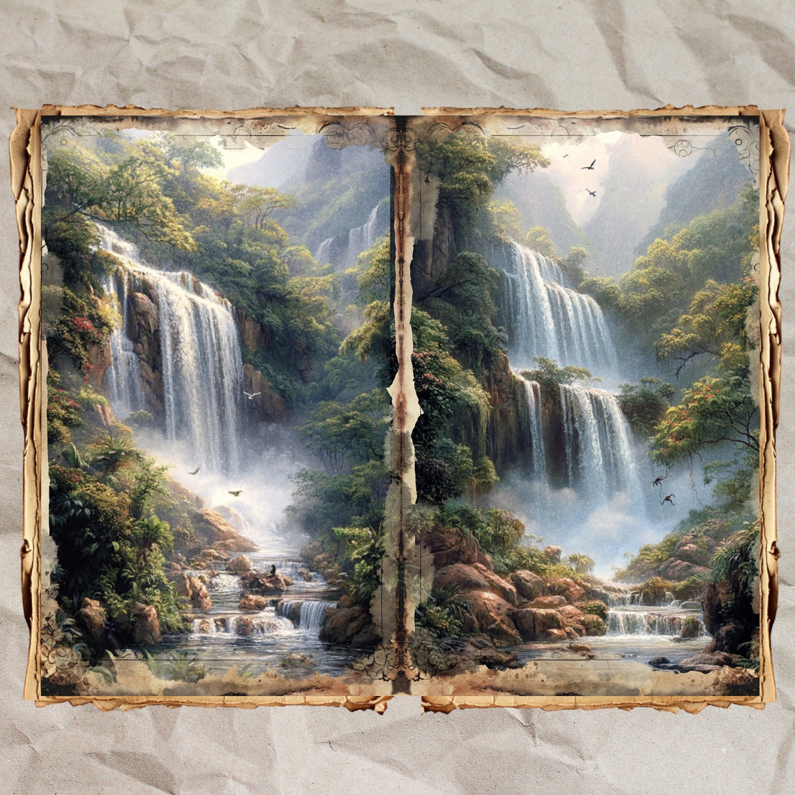 Watercolor Waterfall Junk Journal Kit: Shabby Chic Ephemera (38 JPEG ...