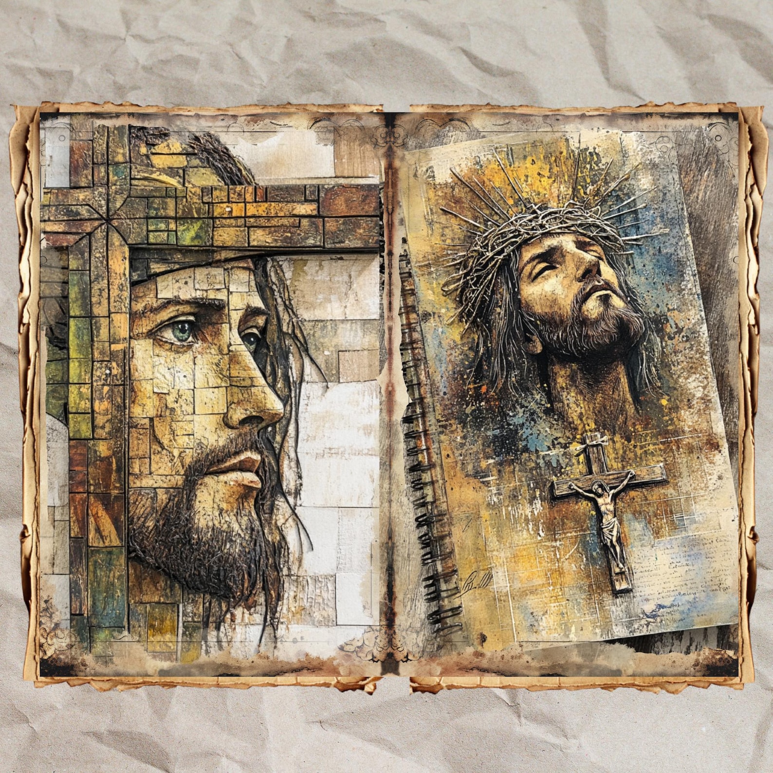 Vintage Jesus Christ Junk Journal Kit: Shabby Chic Ephemera (digital ...
