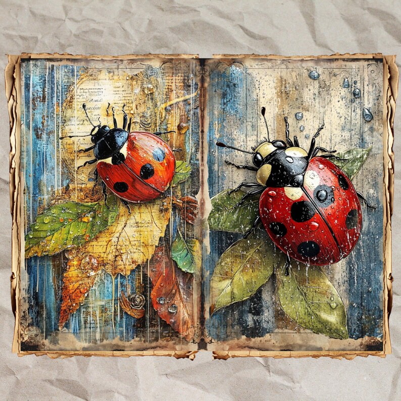 Vintage Ladybug Junk Journal Pages: Shabby Chic Collage (45 JPEG) - Etsy