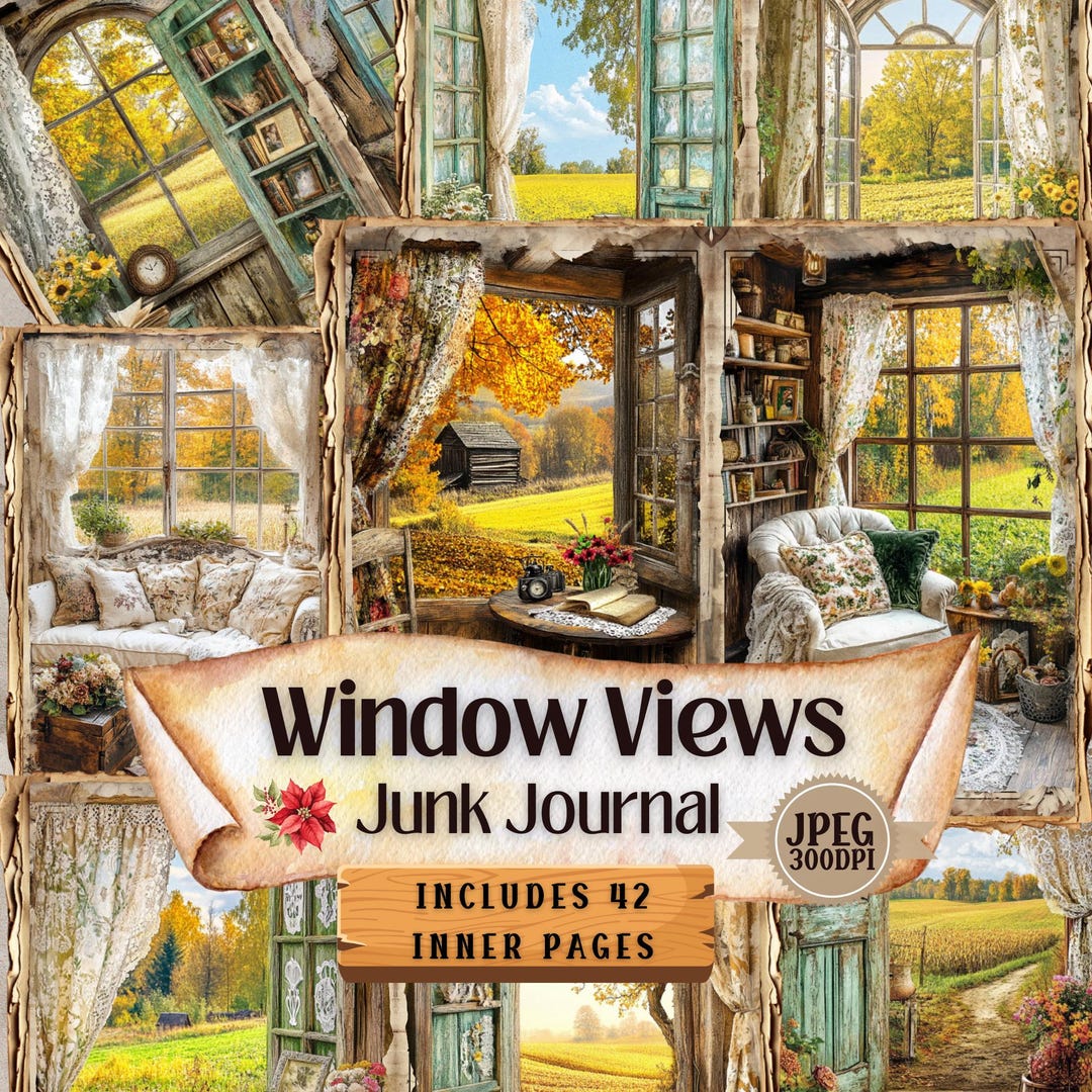Window Views Junk Journal Pages, Vintage Country Home Life Journal Kit ...