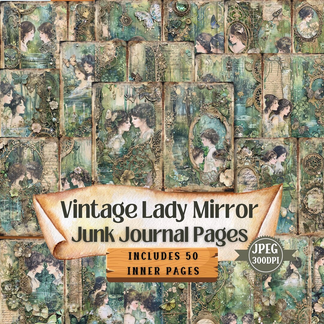Vintage Lady Mirror Junk Journal Pages: Shabby Chic Ephemera (50 JPG ...