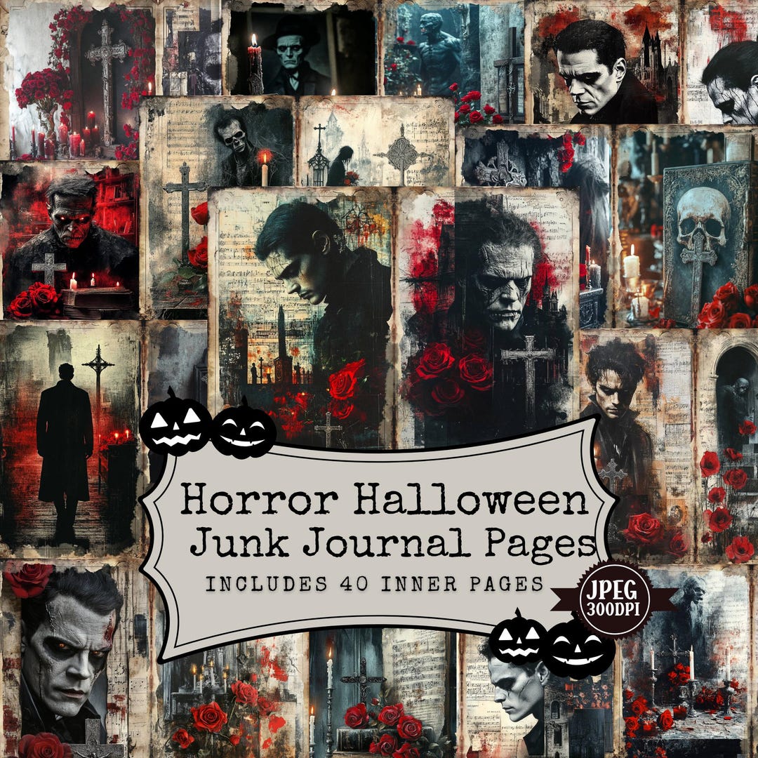 Vampire Red Rose Junk Journal Pages: Halloween Horror Ephemera (40 JPEG ...