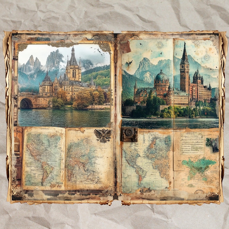 Antique World Landmarks Junk Journal Pages: Shabby Chic Ephemera (50 ...