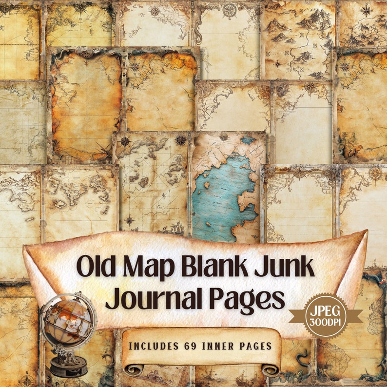 Old Map Blank Junk Journal Printable Pages, Treasure Map Vintage ...