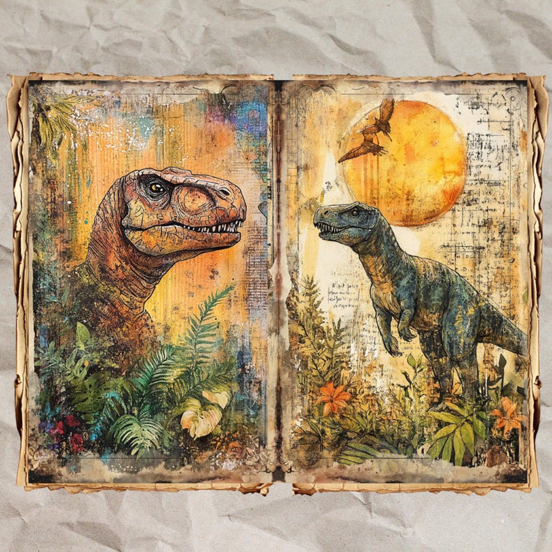 Prehistoric Era Junk Journal Kit | Vintage Jurassic Dinosaurs Themed ...