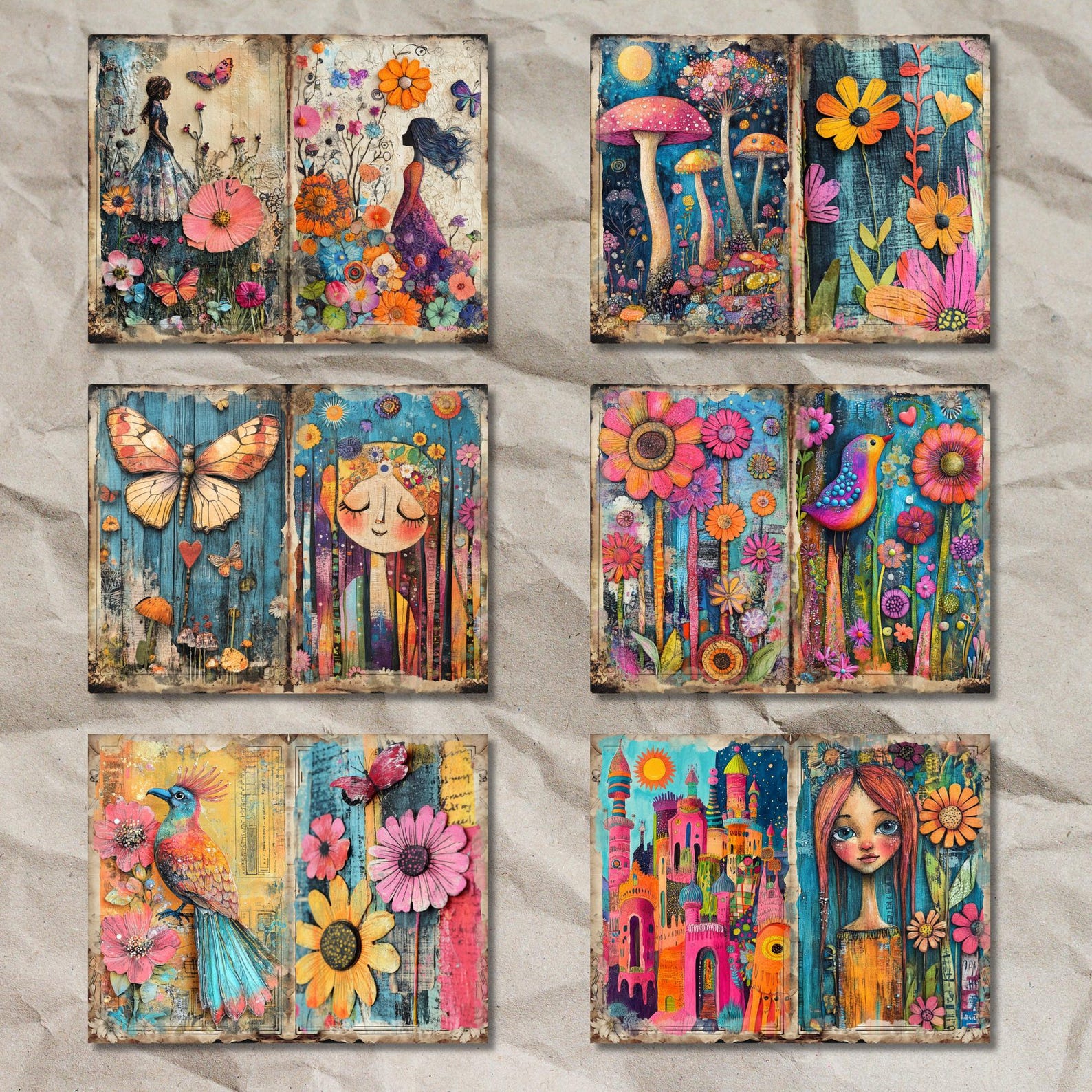 Whimsical Colorful Junk Journal Pages, Mixed Media Art, Junk Journal ...