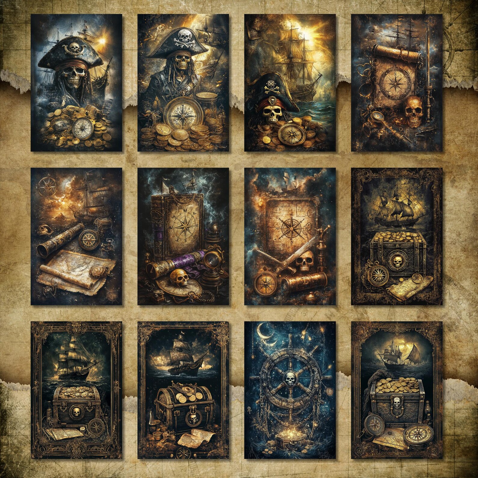 Spooky Pirate Journal Single Pages, Pirate Treasure Themed Collage ...