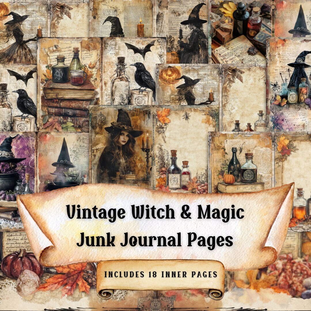 Vintage Witch and Magic Junk Journal Pages, Style Vintage Collage Sheet ...