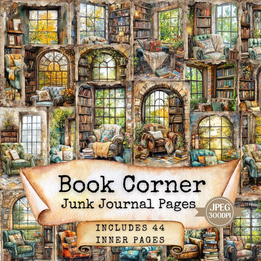 Book Corner Junk Journal Printable Pages, Vintage Living Room Journal ...