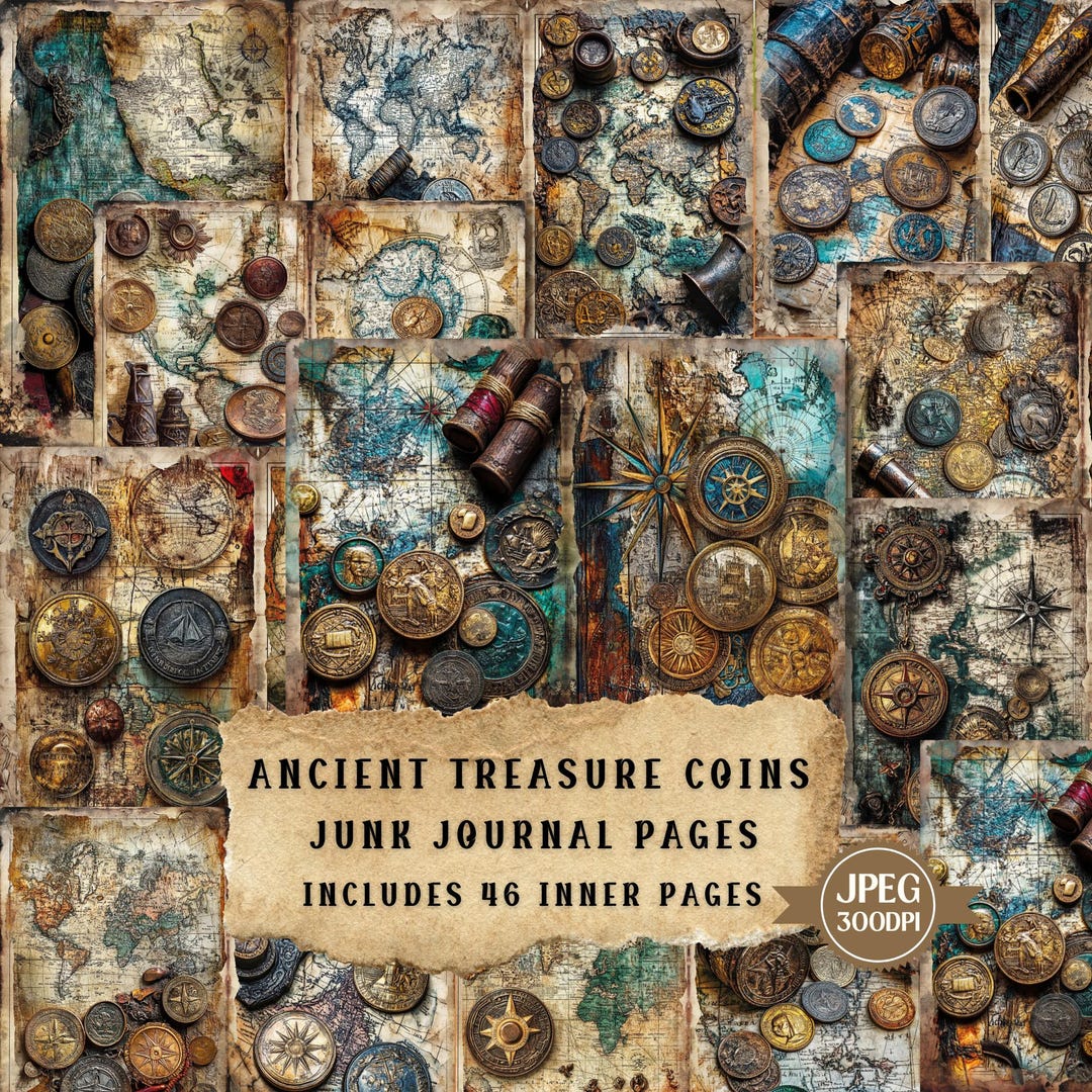 Ancient Coins Junk Journal Pages, Vintage Pirate Treasure Themed Kit ...