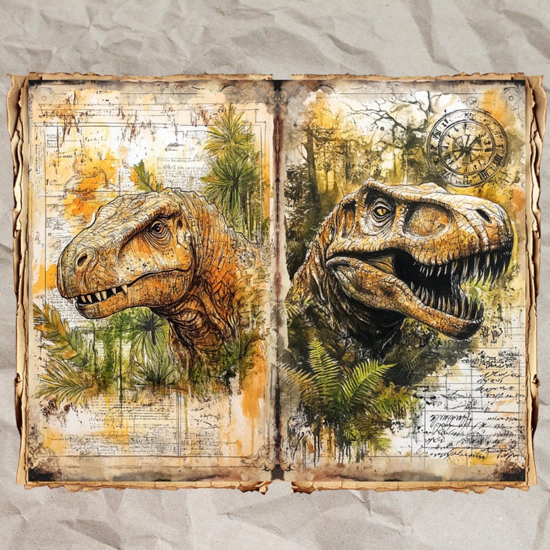Prehistoric Era Junk Journal Kit | Vintage Jurassic Dinosaurs Themed ...