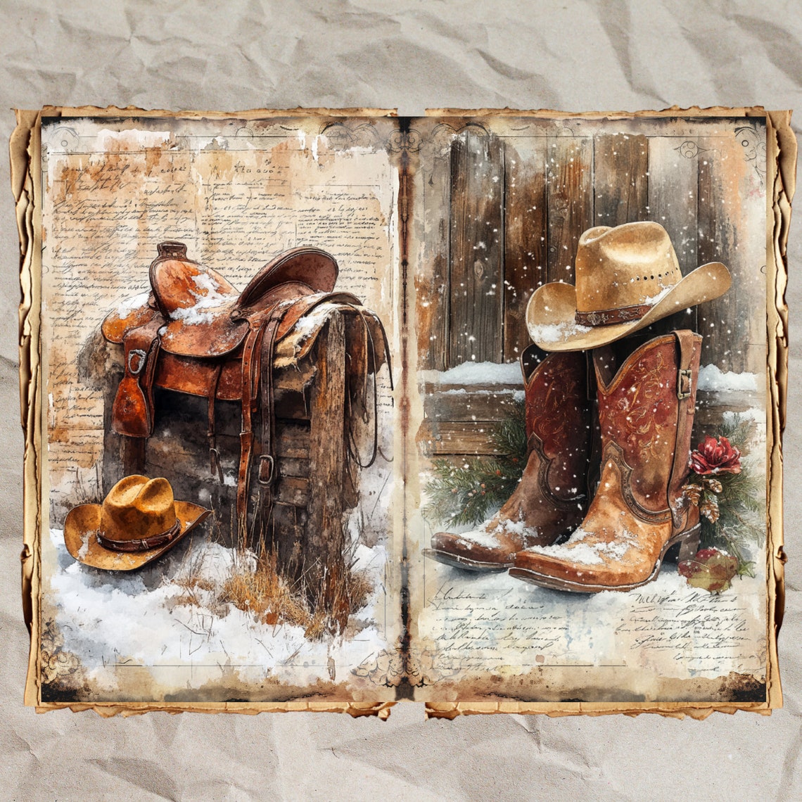 Winter Western Junk Journal Pages: Rustic Cowboy Ephemera (digital ...