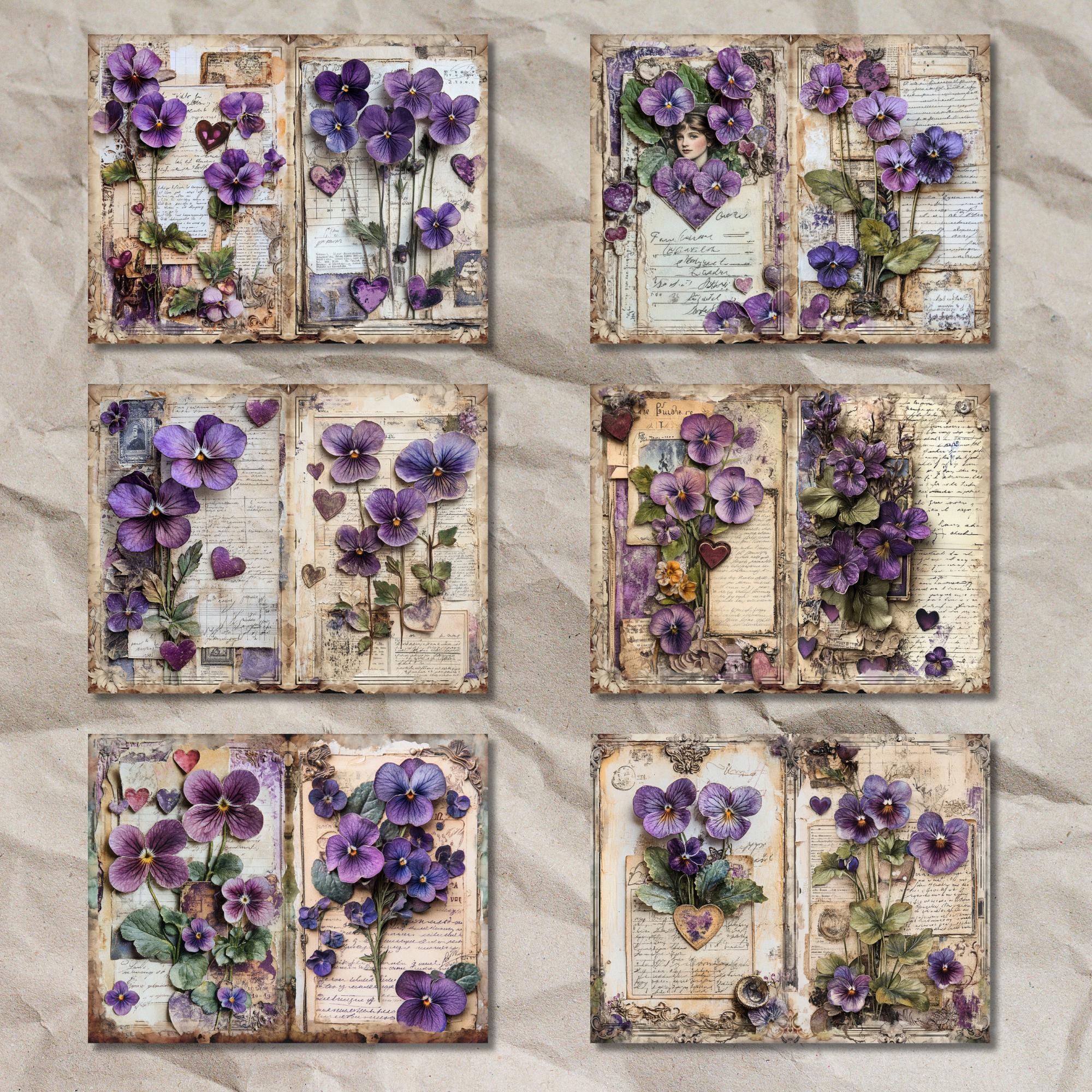 Violets Purple Junk Journal Pages | Vintage Flowers Purple Themed Kit ...