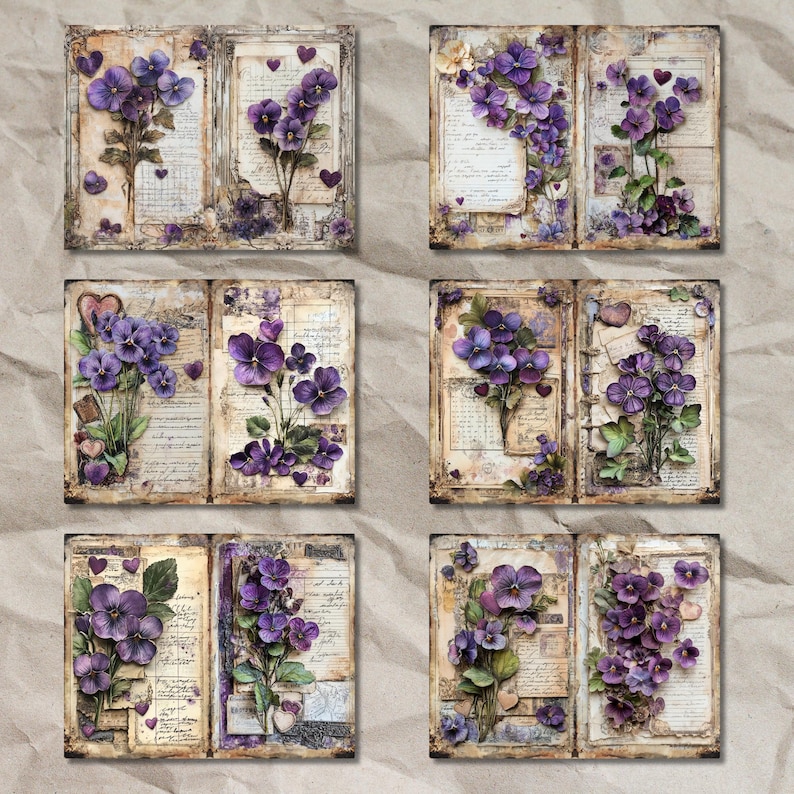 Violets Purple Junk Journal Pages | Vintage Flowers Purple Themed Kit ...
