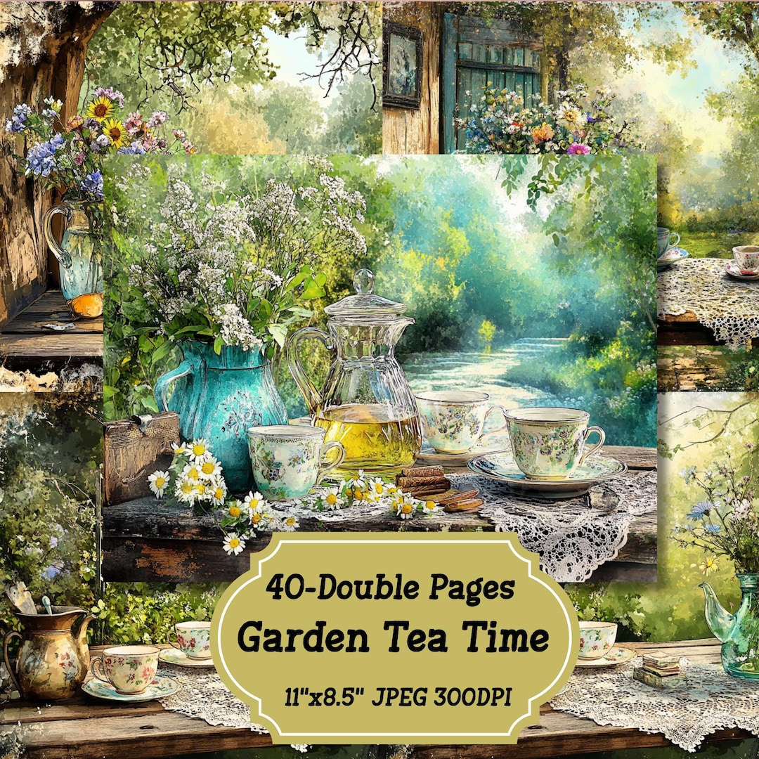 Garden Tea Party Junk Journal Kit: 40 Vintage-style Pages (digital ...