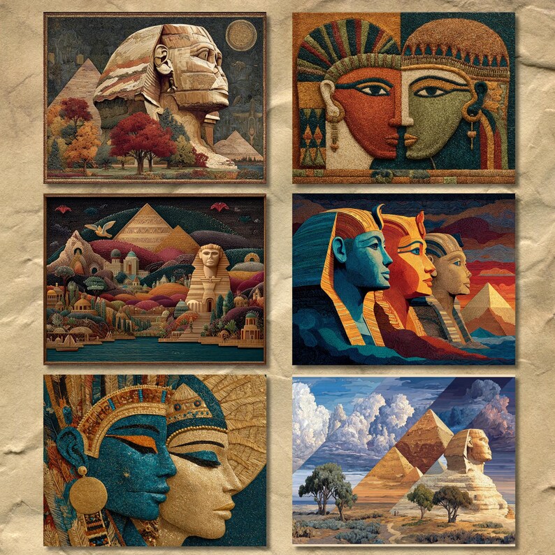 Ancient Egypt Art Printables | Pyramid & Sphinx Landscape Illustration ...