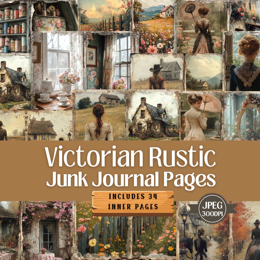 Victorian Rustic Junk Journal Kit: Shabby Chic Ephemera (34 JPEG Pages ...