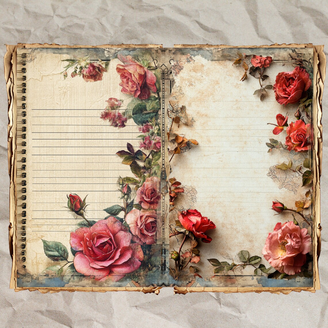 Vintage Rose Junk Journal Kit: Shabby Chic Printable Pages (36 JPEG) - Etsy