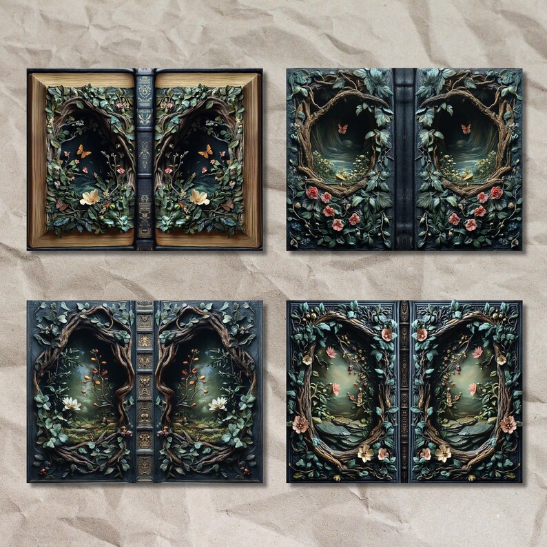 Fantasy Forest Book Cover Junk Journal Kit: Shabby Chic Digital Paper ...