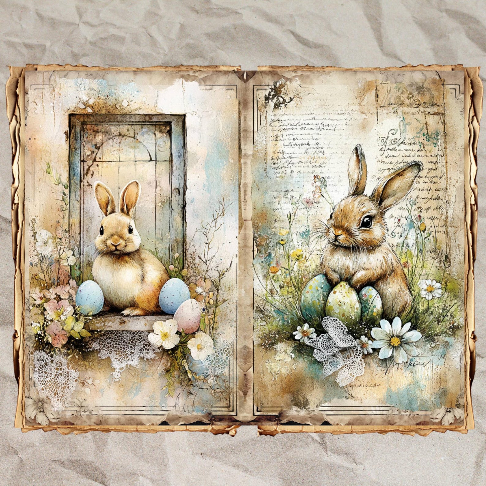 Vintage Easter Junk Journal Kit: Shabby Chic Ephemera (digital Download ...