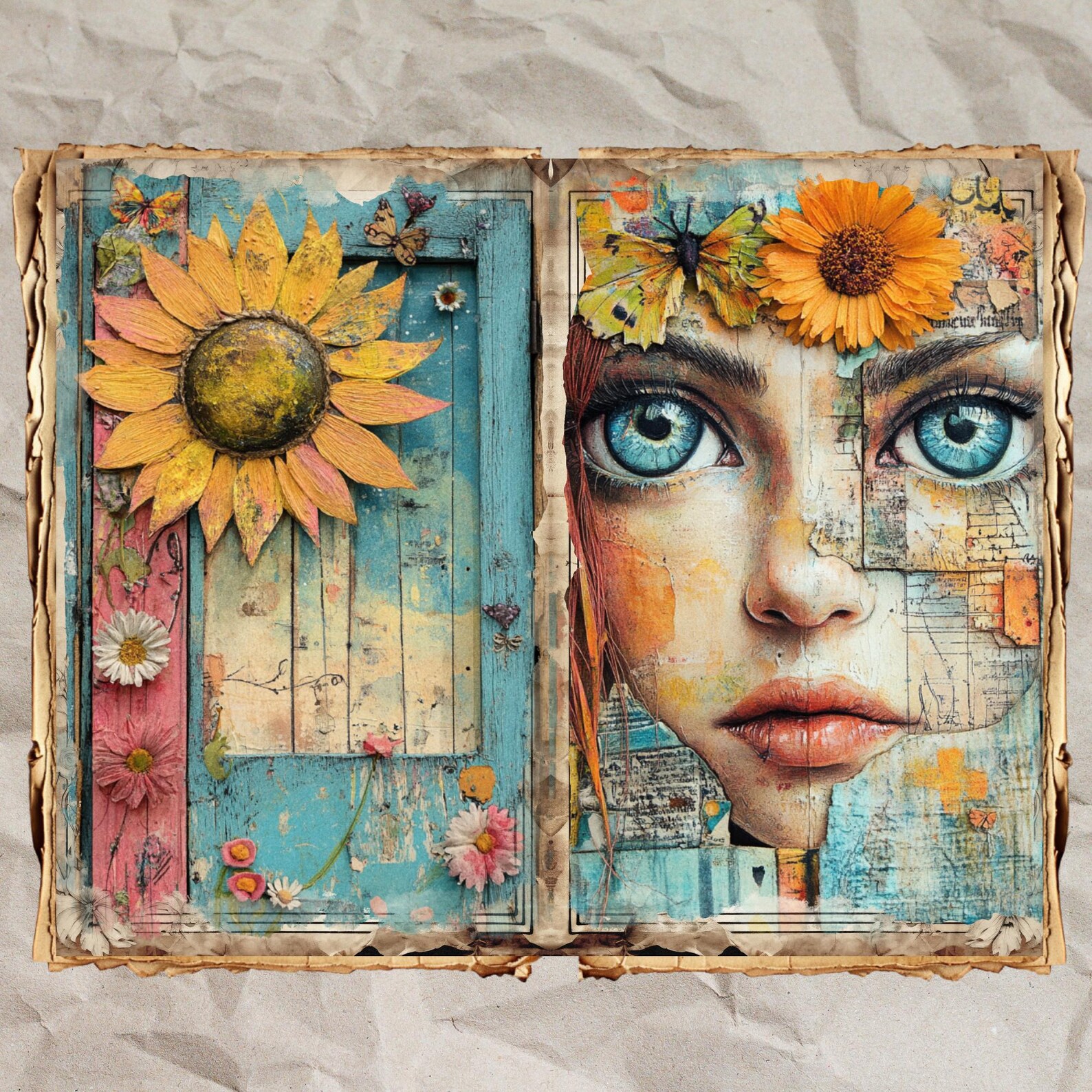 Whimsical Colorful Junk Journal Pages, Mixed Media Art, Junk Journal ...