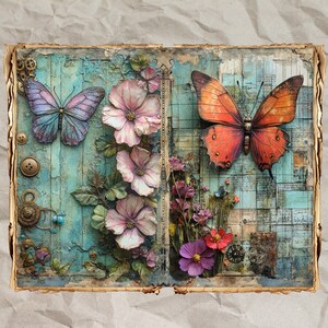 Butterflies Junk Journal Pages, Vintage Butterfly and Flower Junk ...