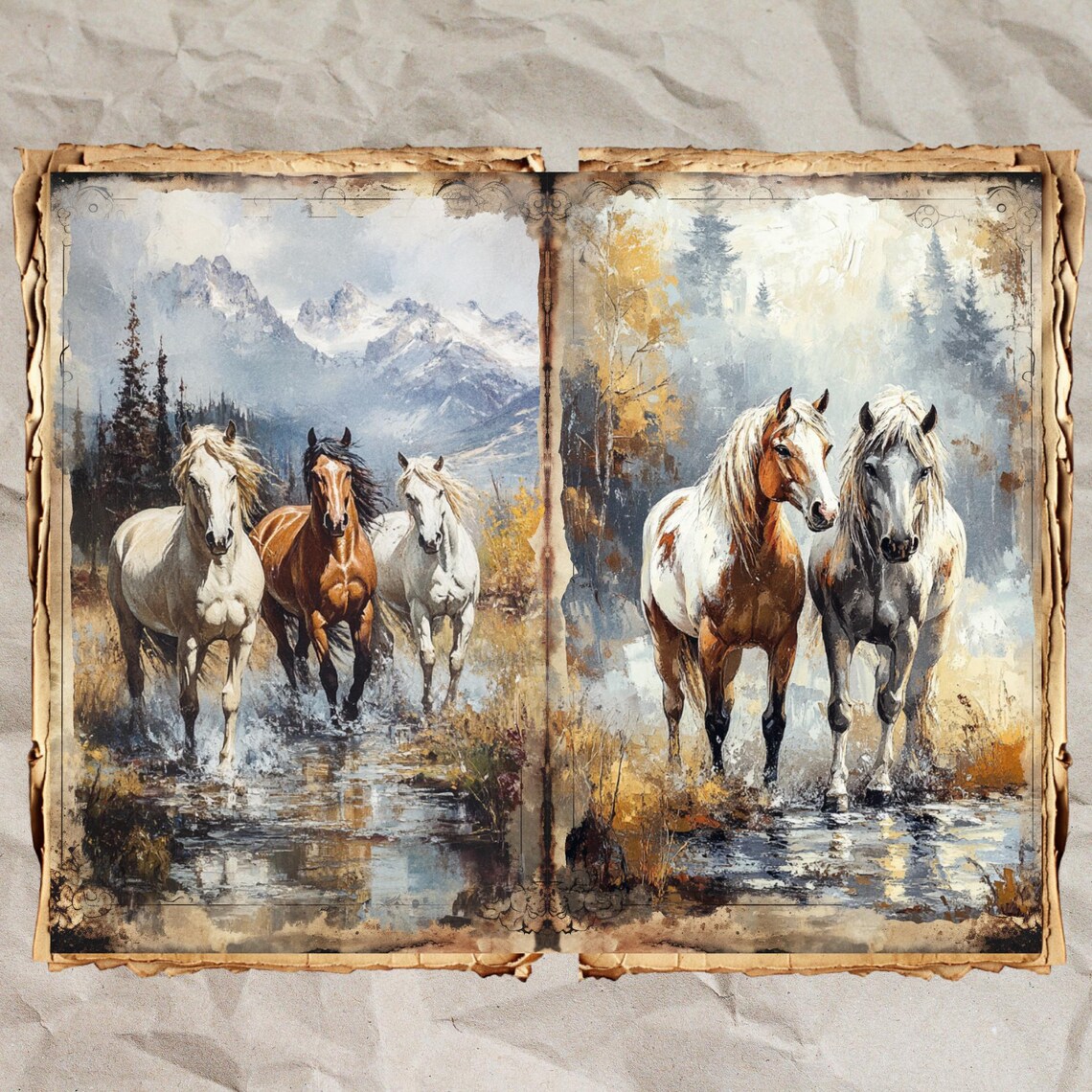 Wild Horses Junk Journal Kit: 1980s Style, Forest & Mountain (45 JPEG ...
