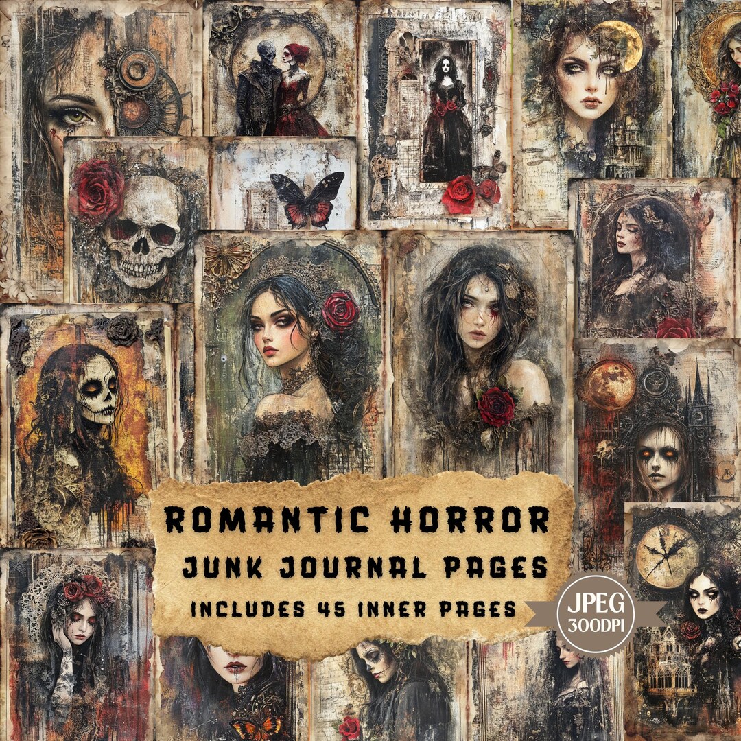 Romantic Horror Junk Journal Pages, Vintage Creepy Themed Kit, Shabby ...