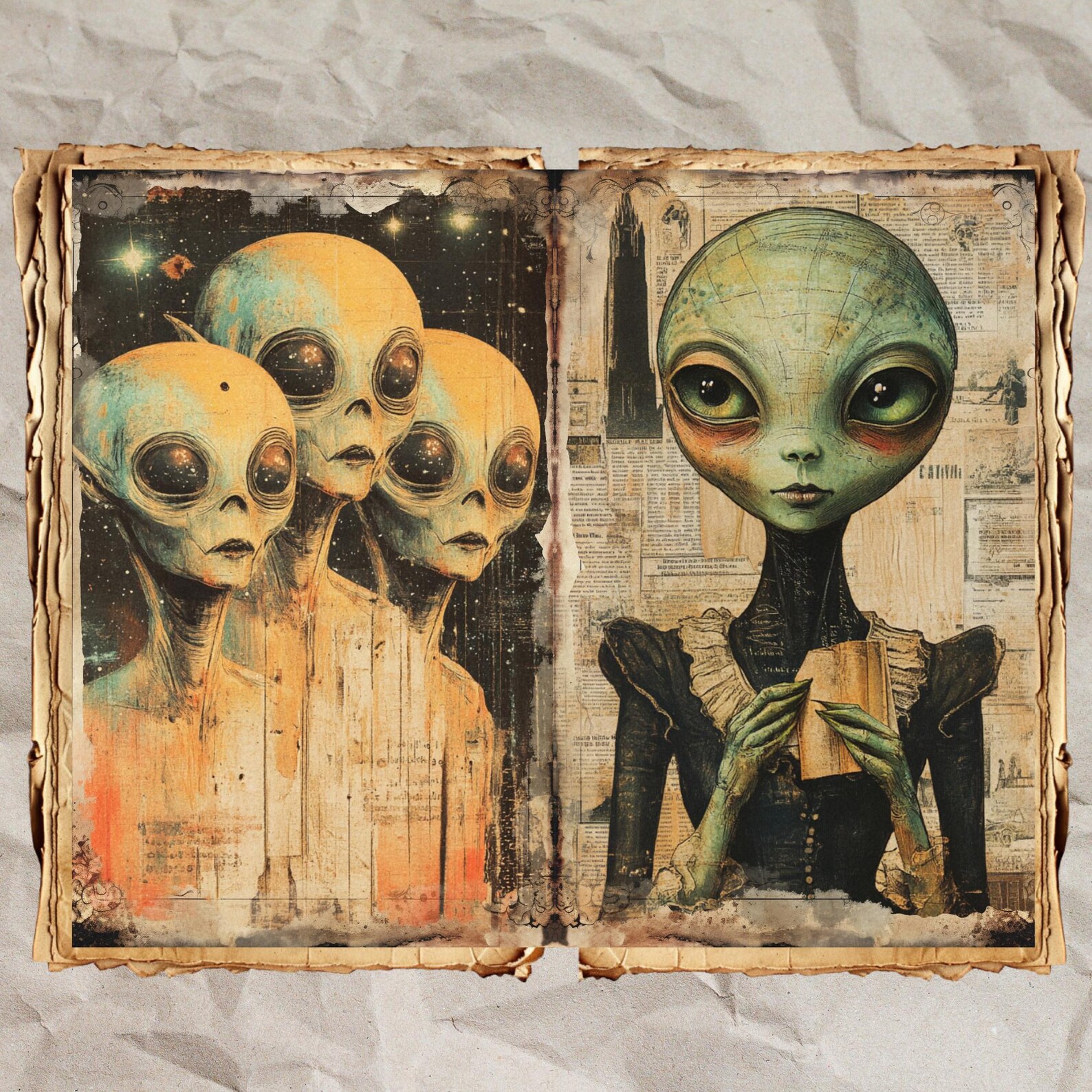 Aliens Junk Journal Kit: Vintage Sci-fi Collage (digital Download) - Etsy