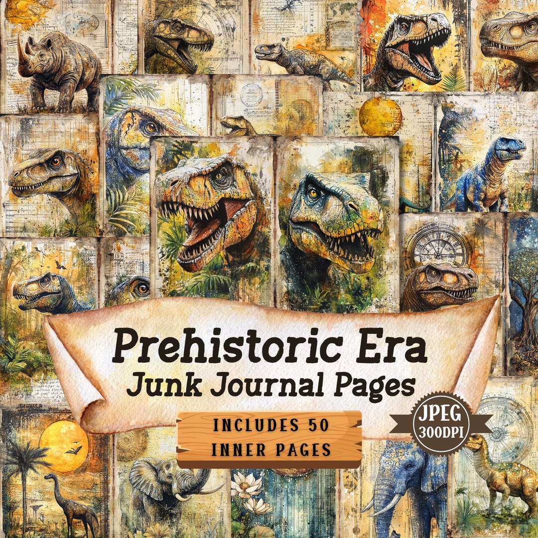 Prehistoric Era Junk Journal Kit | Vintage Jurassic Dinosaurs Themed ...