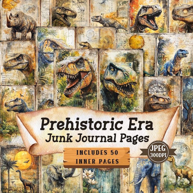 Prehistoric Era Junk Journal Kit | Vintage Jurassic Dinosaurs Themed ...
