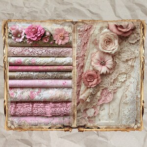 Lace Fabric Junk Journal Pages, Vintage Pink Lace Journal Kit, Shabby ...
