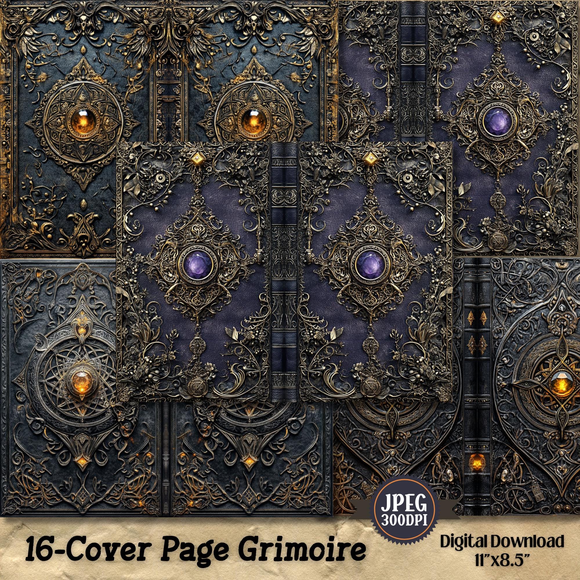 Grimoire Book Covers | Vintage Spellbook Junk Journal Cover Kit | Book ...