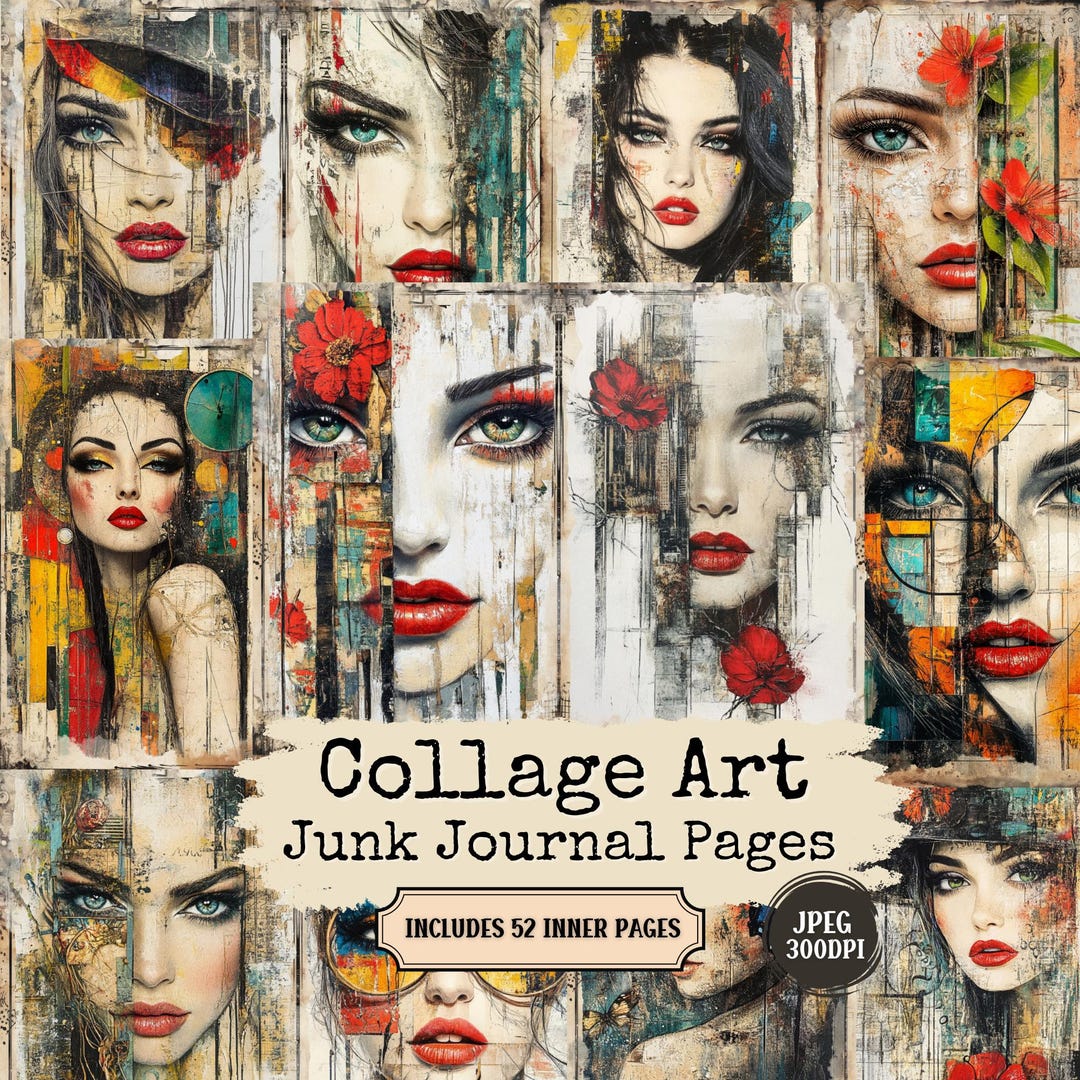 Shabby Chic Collage Junk Journal Kit: Woman Ephemera, Floral (52 JPEG ...