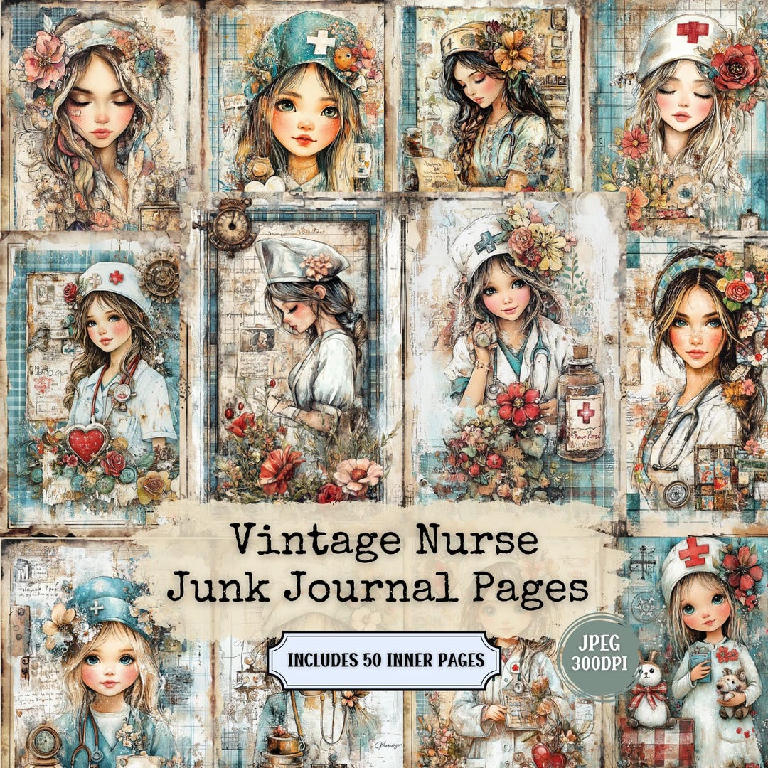 Vintage Nurse Junk Journal Pages: Medical Ephemera Kit (digital ...