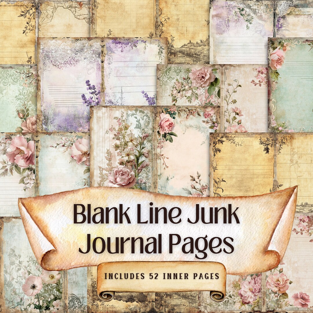 Floral Blank Line Junk Journal Printable Pages, Floral Journal Vintage ...