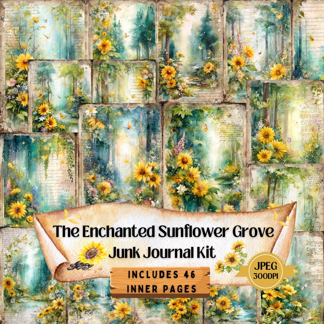 The Enchanted Sunflower Grove | Vintage Watercolor Flowers Themed Kit ...