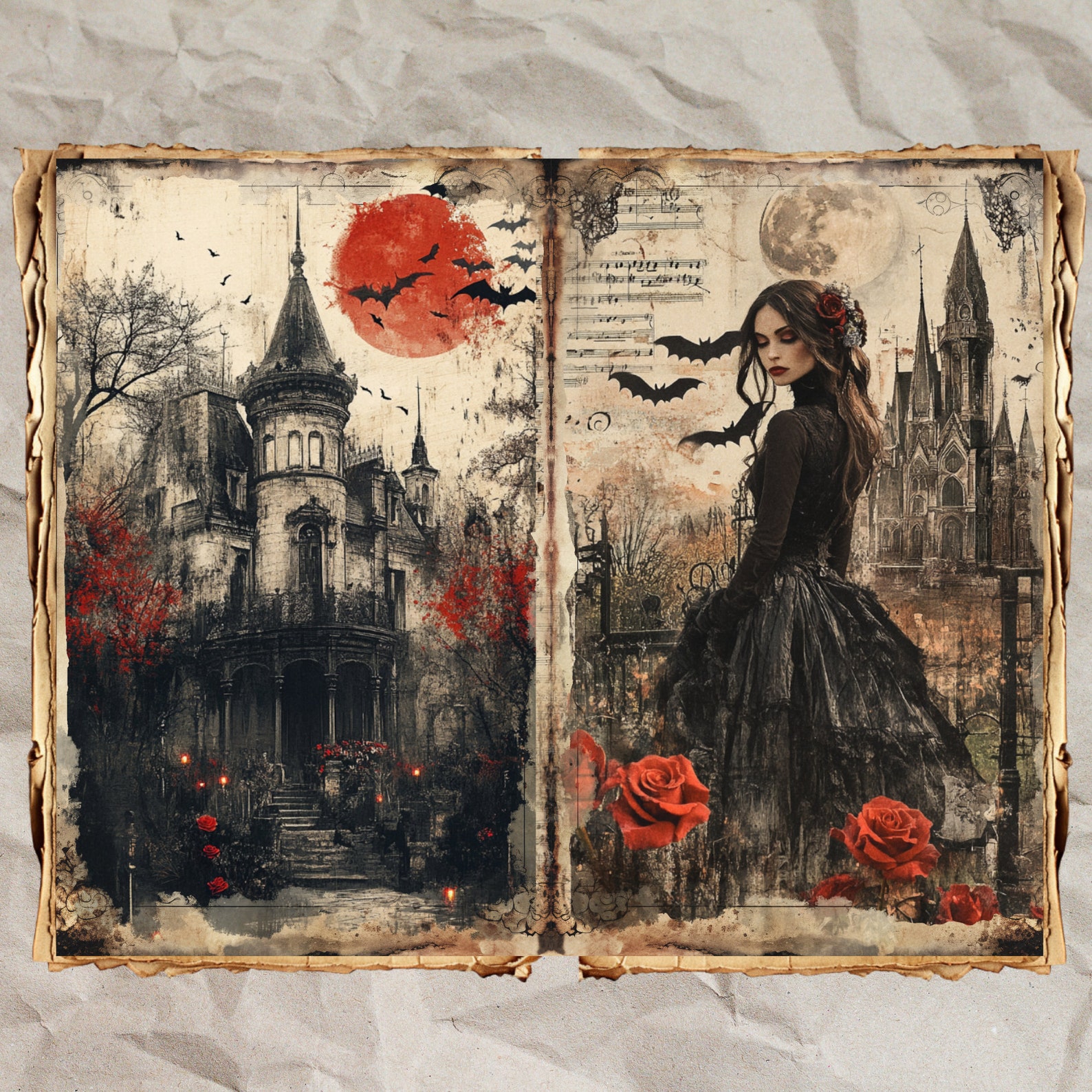 Vampire Junk Journal Printable Pages: Vintage Halloween Ephemera (52 ...