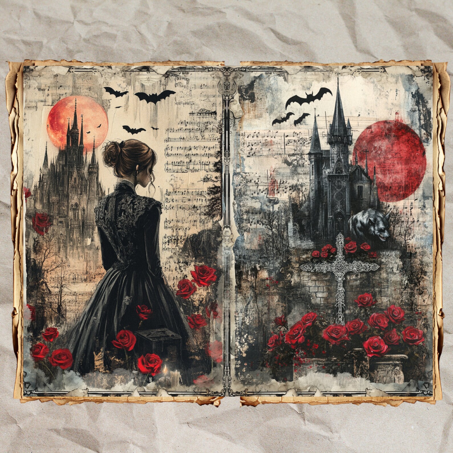 Vampire Junk Journal Printable Pages: Vintage Halloween Ephemera (52 ...
