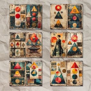 Korean Collage Art Print: Hanbok, Geometry, Aged Paper (digital ...