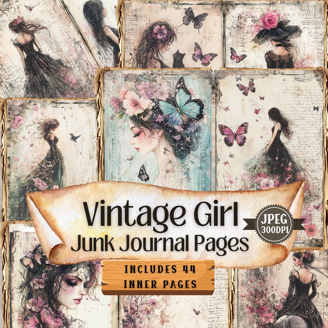 Vintage Girl Junk Journal Printable Pages | Sketch Style Artwork Junk ...